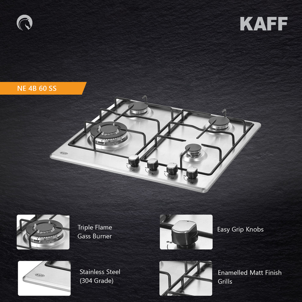 Kaff 60 cm 4 Burner Hob Essential Range NE 4B 60 SSX on Decure.in
