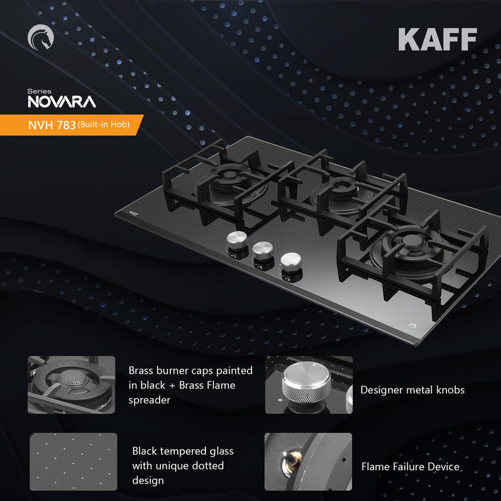 Kaff 78 cm 3 Burner Hob Novara NVH 783 on Decure.in