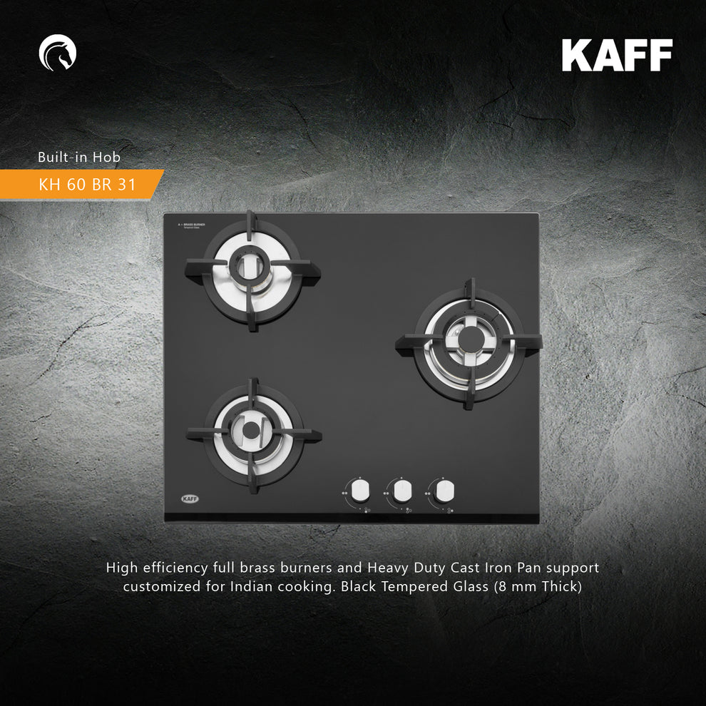 Kaff 60 cm 3 Burner Hob Premier Range KH 60 BR 31X on Decure.in