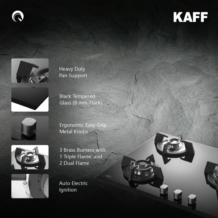 Kaff 60 cm 3 Burner Hob Premier Range KH 60 BR 31X on Decure.in
