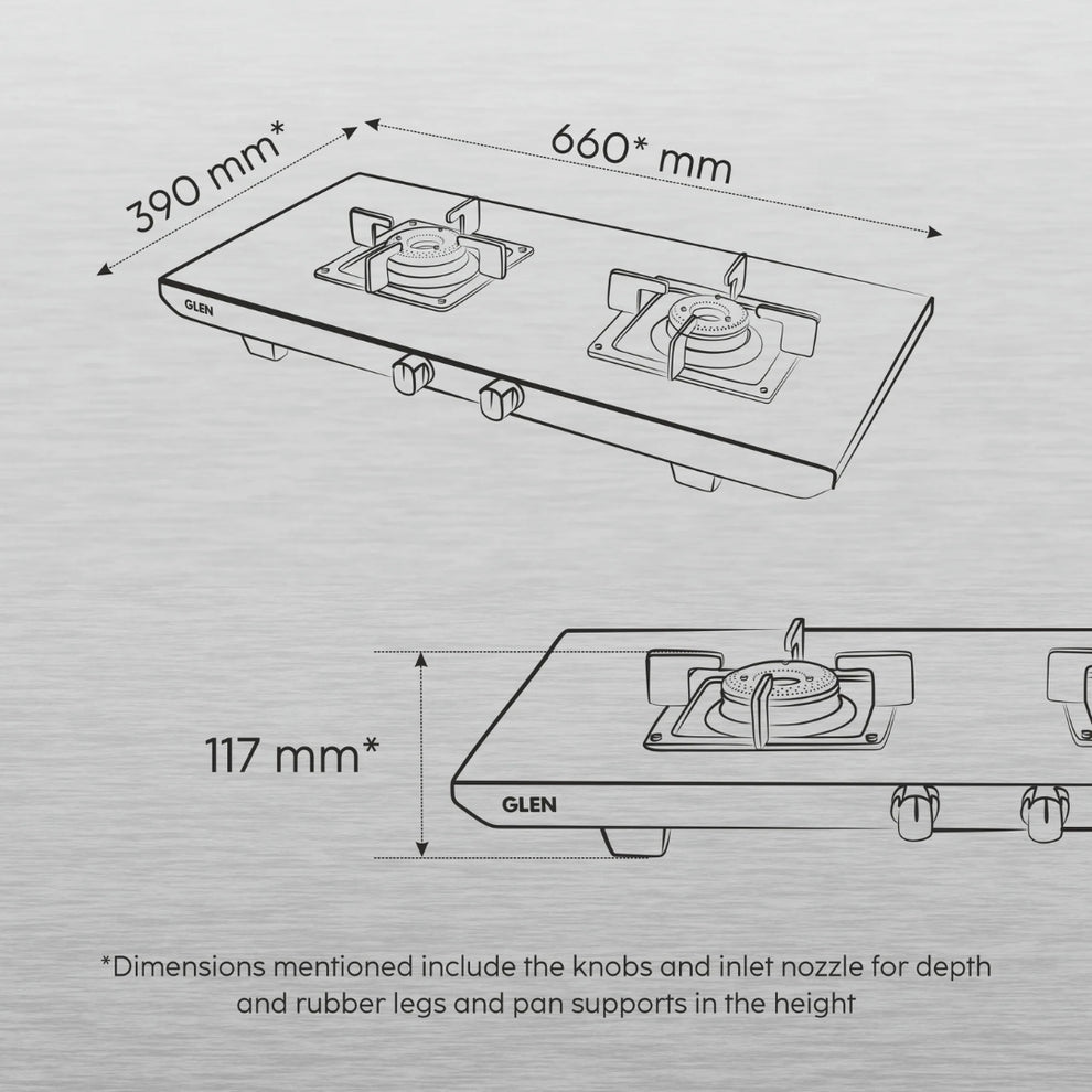 Glen 66 cm 2 Burner Cooktop Ultra Tuff Series ULTRA TUFF 1052 UT SS on Decure.in