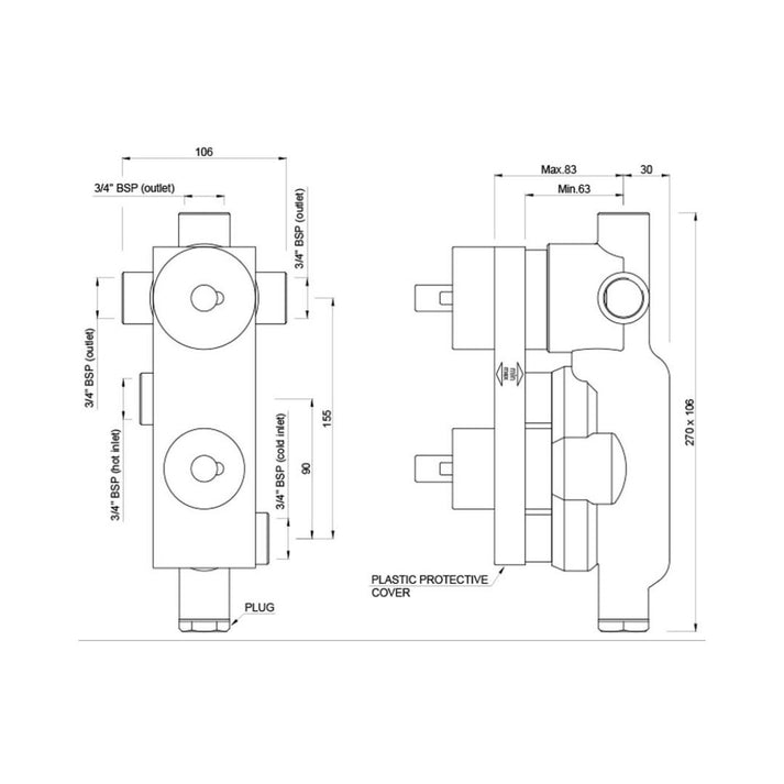 Jaquar - Bathroom 3 Way Thermostatic Diverter Valve - Aquamax ALD-CHR ...