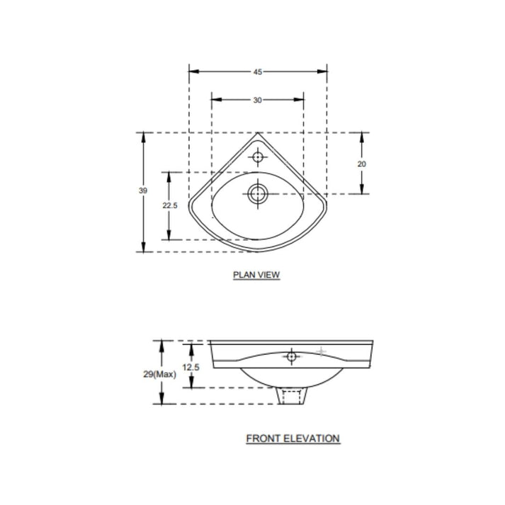 Hindware - Wall Mounted Corner White Wash Basin - CORNER 10031 by Decure.in