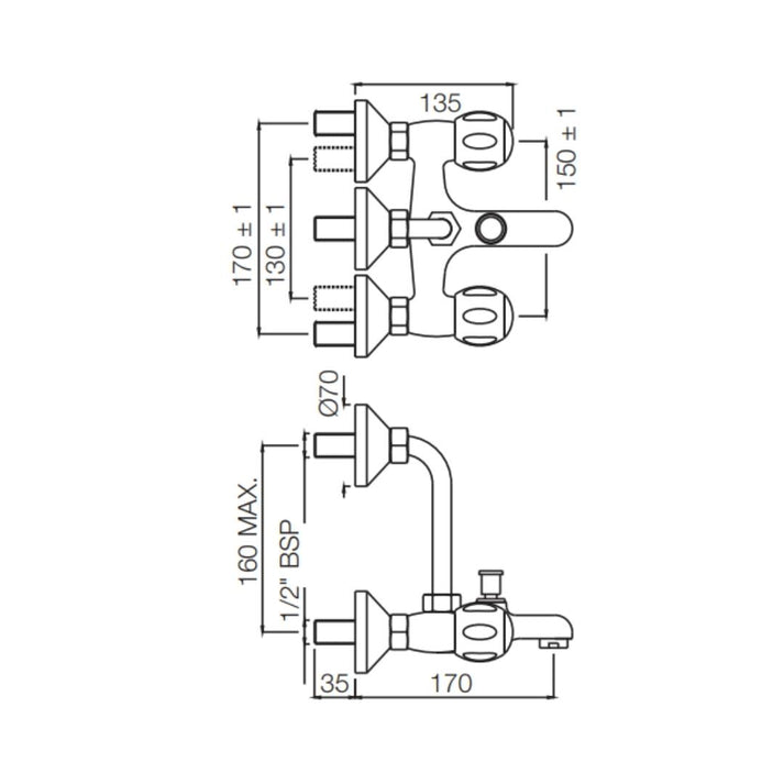 Jaquar 2 Way Wall Mixer Clarion CQT-CHR-23273UPR Normal Flow - Chrome ...